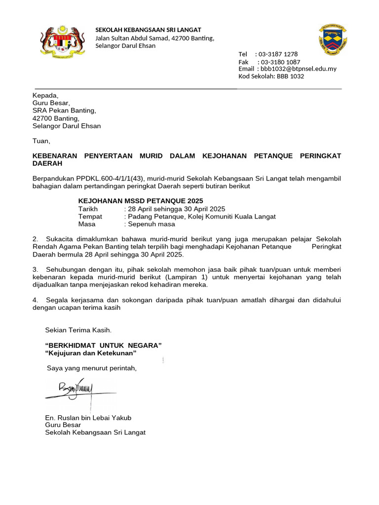 Surat Sek Sra Pekan Banting | PDF