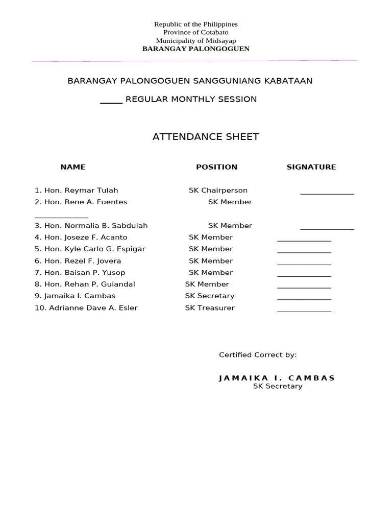 SK Meeting Attendance Sample | PDF