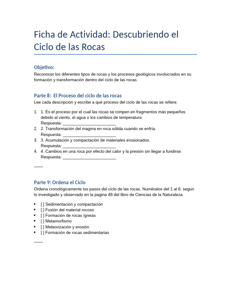 Ciclo de las Rocas: Actividades y Procesos | PDF