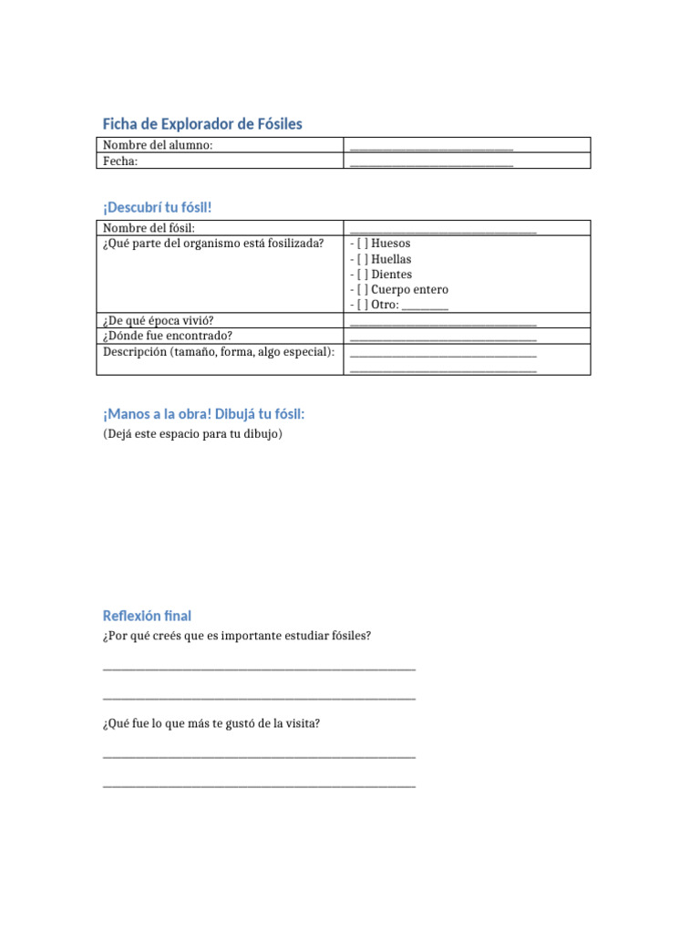 Ficha Explorador de Fosiles | PDF