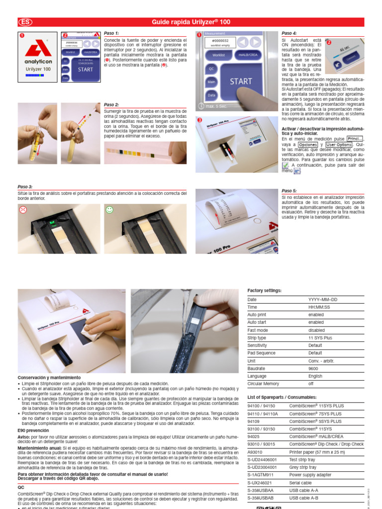 Guía Rápida Urilyzer 100 | PDF | Cambiar
