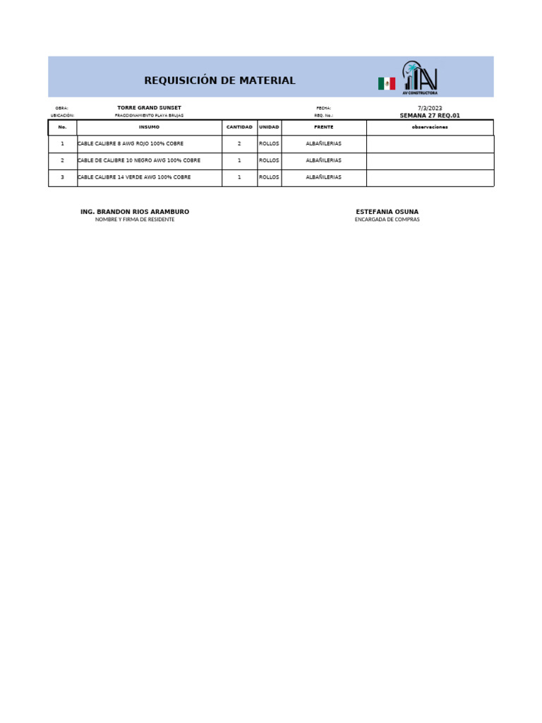 Av 003 Obra Requisiciòn de Material 02 | PDF | Plomería | Construyendo tecnología