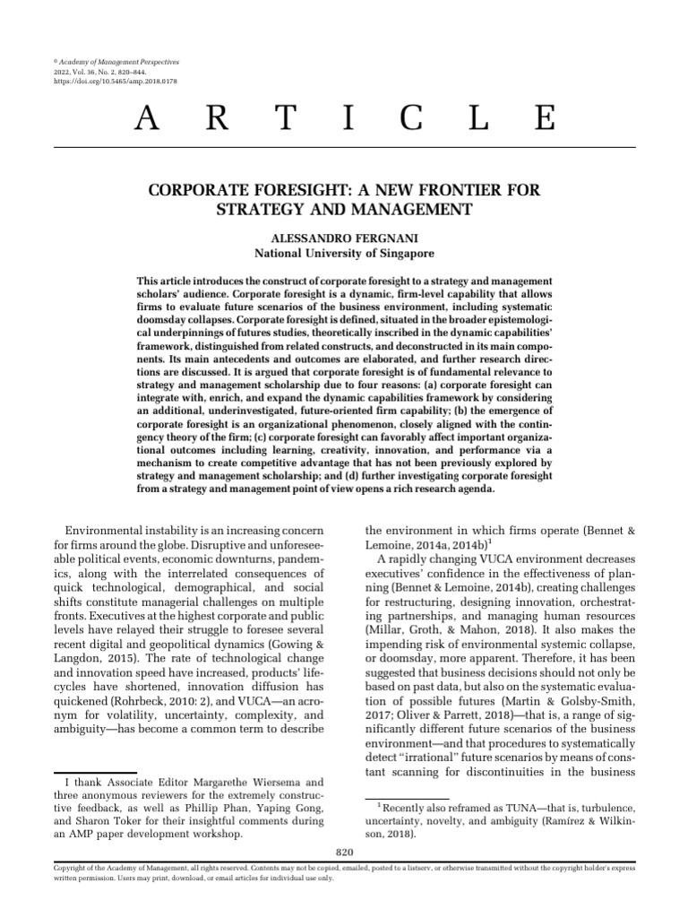 Corporate Foresight in Strategy Management | PDF | Business | Cognition