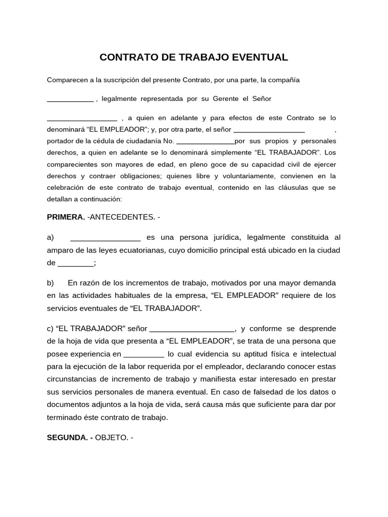 Contrato de Trabajo Eventual | PDF | Salario