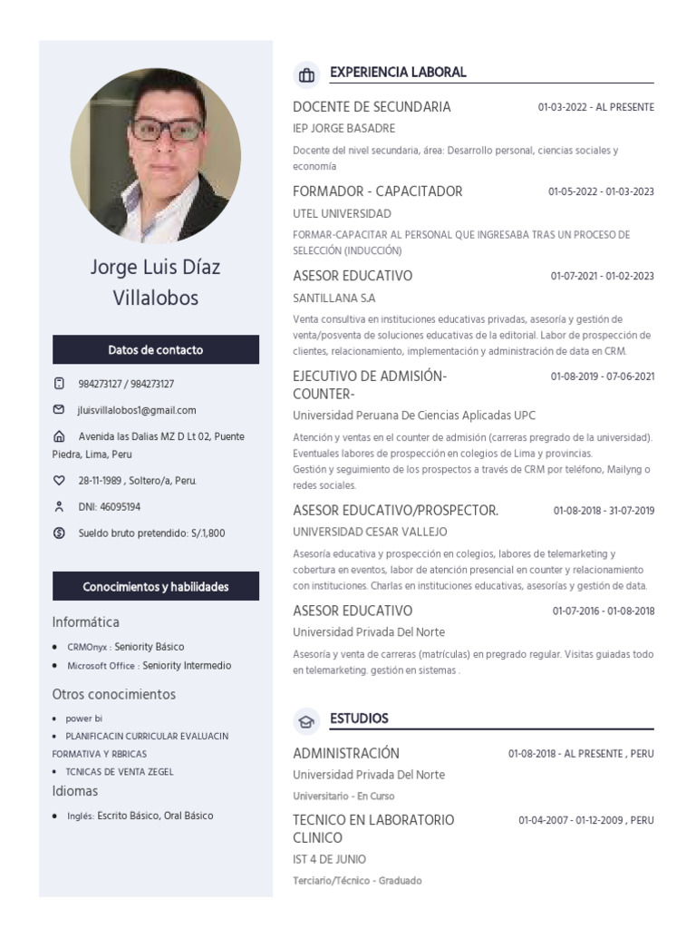 CV de Jorge Luis Díaz Villalobos | PDF | Perú | Lima