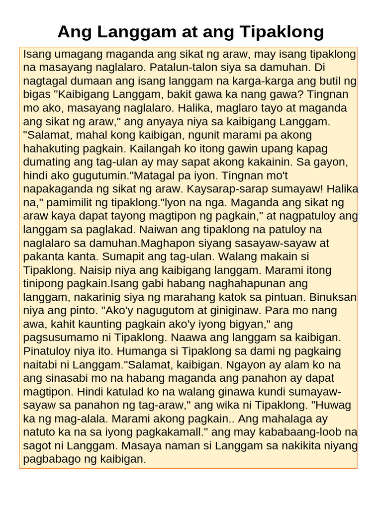 Ang Langgam at ang Tipaklong | PDF
