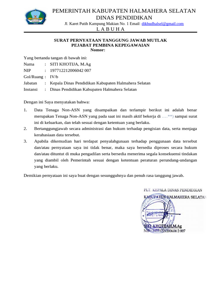 Formatsurat Keterangan Aktif Bekerja SPTJM PPPK 2024 | PDF