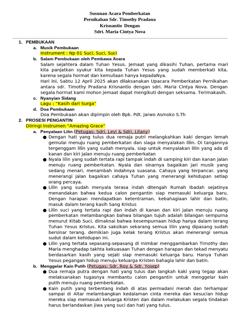 Susunan Acara Pemberkatan Pernikahan | PDF