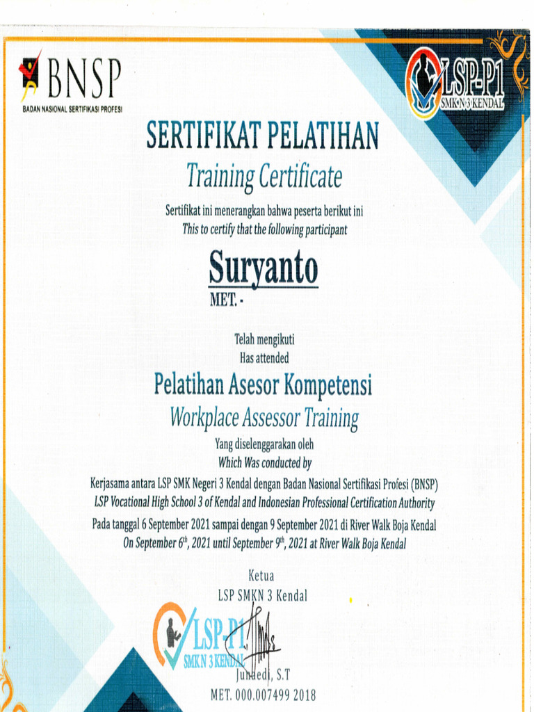 Sertifikat Asesor Kompetensi | PDF