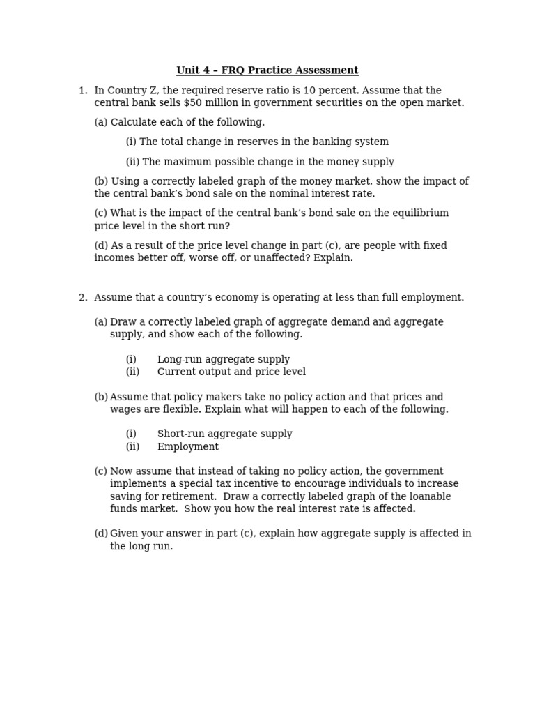 Unit 4 - FRQ Test Review Practice | PDF | Long Run And Short Run | Full ...