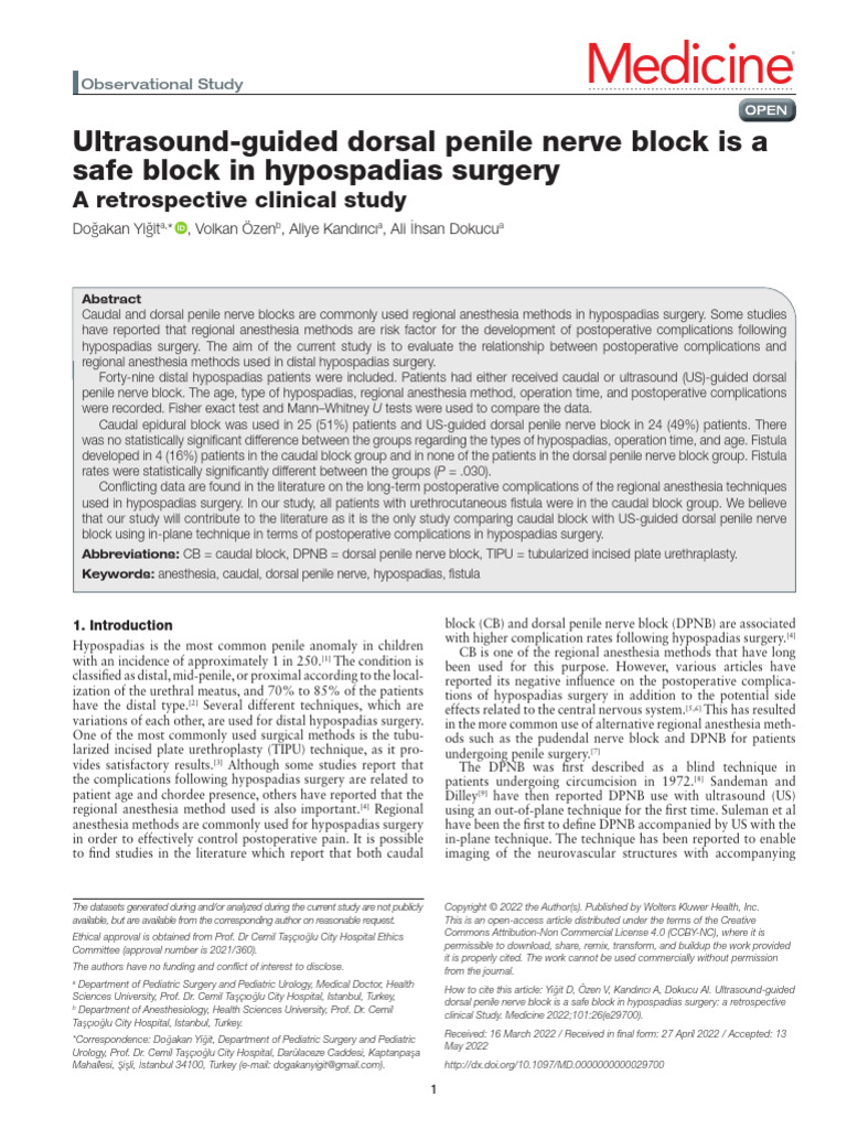 Ultrasound Guided Dorsal Penile Nerve Block Is A.36 | PDF | Anesthesia ...