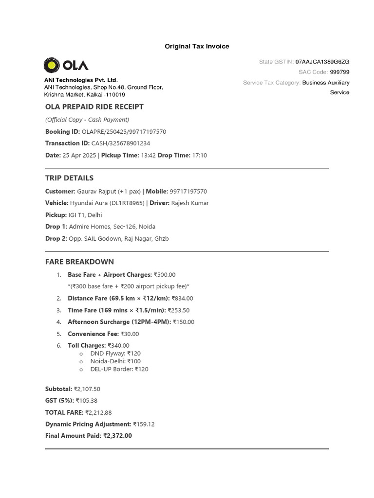 OLA PREPAID RIDE RECEIPT -25.04.2025 | PDF