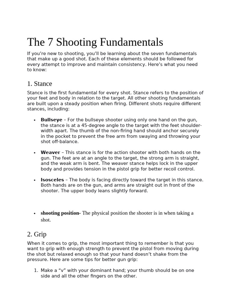 The 7 Shooting Fundamentals | PDF | Trigger (Firearms) | Breathing