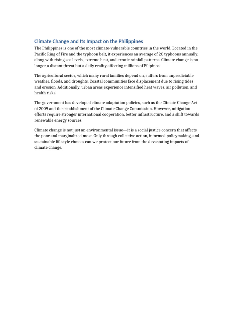 Climate Change and Its Impact On The Philippines | PDF