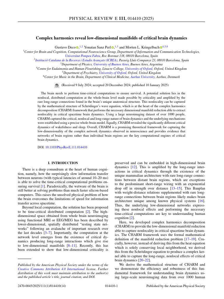 Complex Harmonics Reveal Low-Dimensional Manifolds of Critical Brain ...