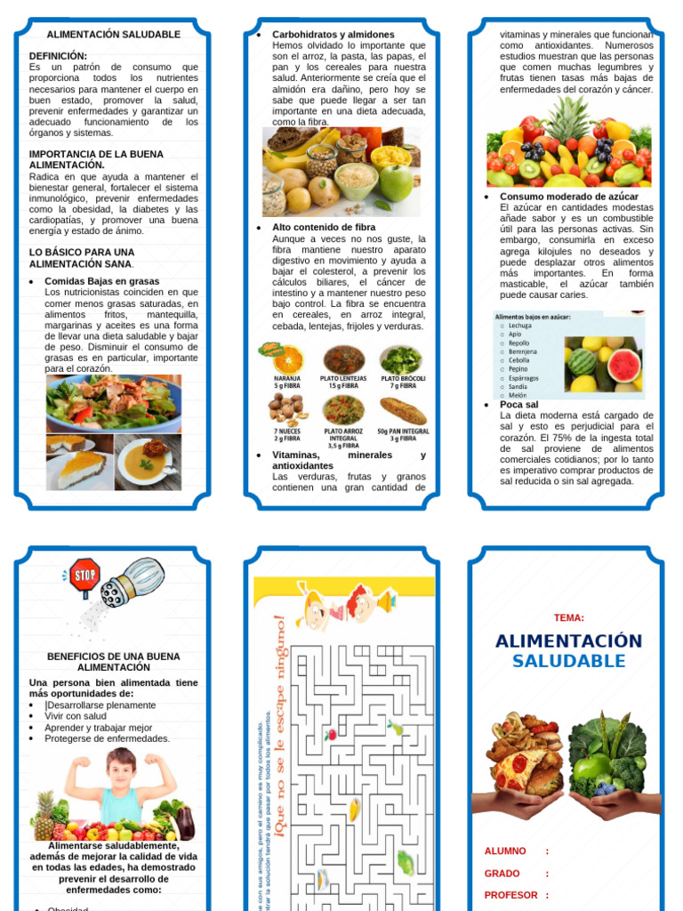 Triptico Alimentacion Saludable | PDF | Alimentos | Cereales