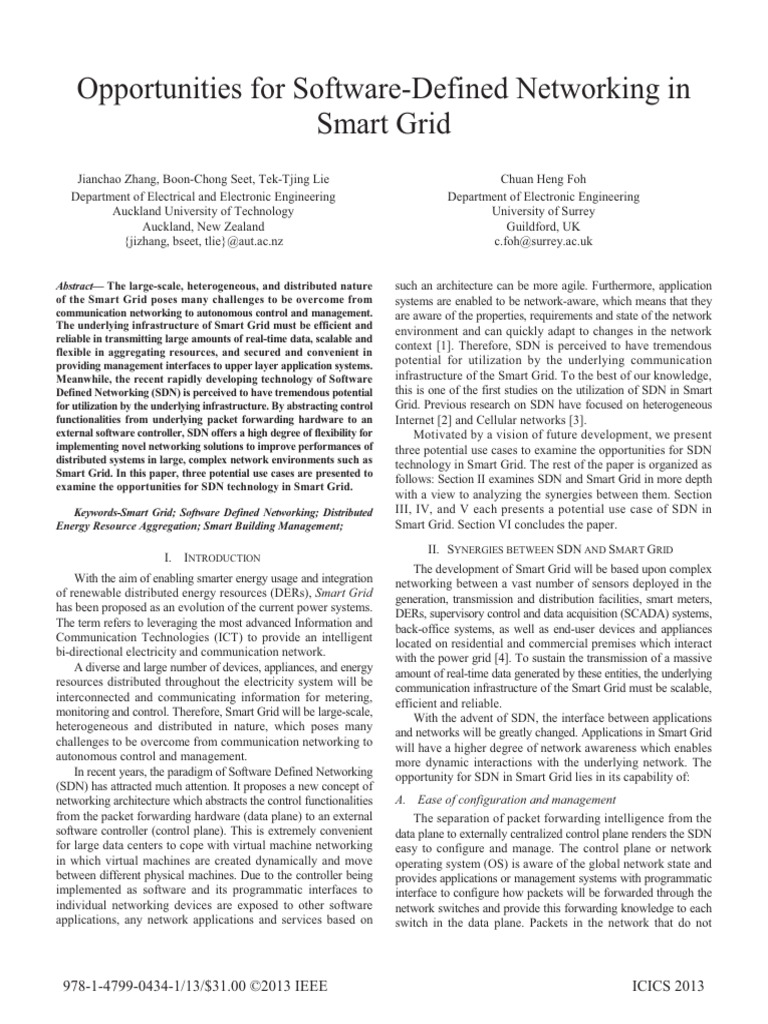 Opportunities For Software-Defined Networking in Smart Grid | PDF | Computer Network | Smart Grid