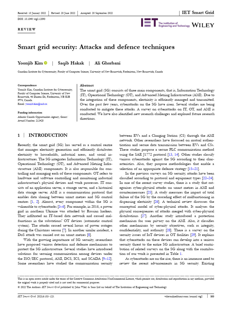 Smart grid security Attacks and defence techniques - IET Smart Grid - 2022 - Kim | PDF ...