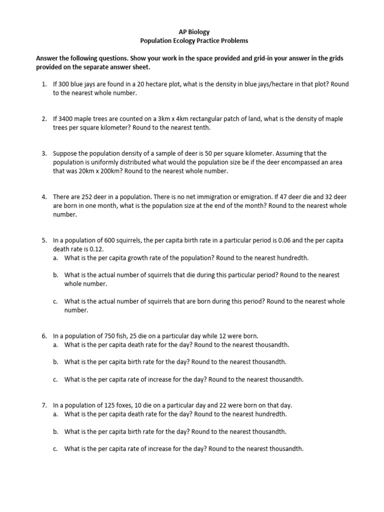 AP Biology Population Ecology Problems | PDF | Mouse | Population