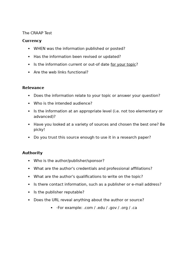 The Craap Test | PDF