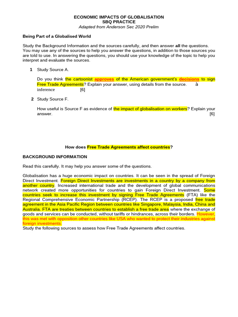 SS Utility + Inference SBQ FTA With Model Answer | PDF | Globalization | Free Trade