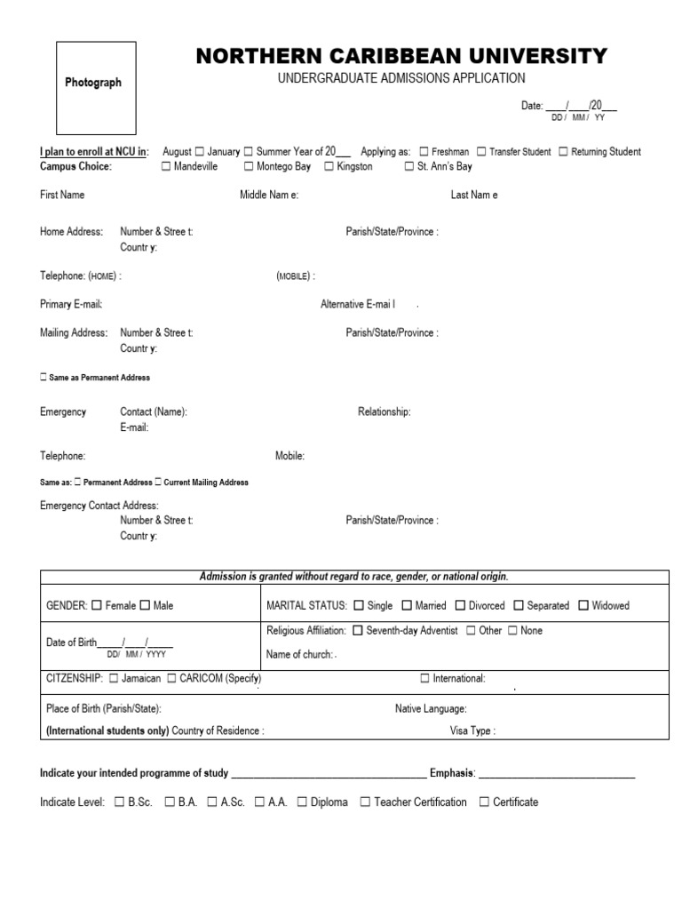 NCU Undergraduate Application Form | PDF | Qualifications | Educational ...
