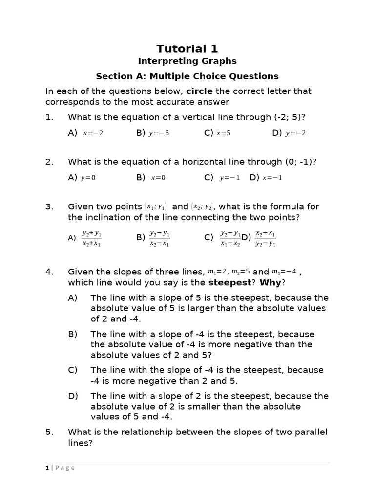 Tutorial 1 - Interpreting Graphs Revised (1) | PDF | Slope | Geometry