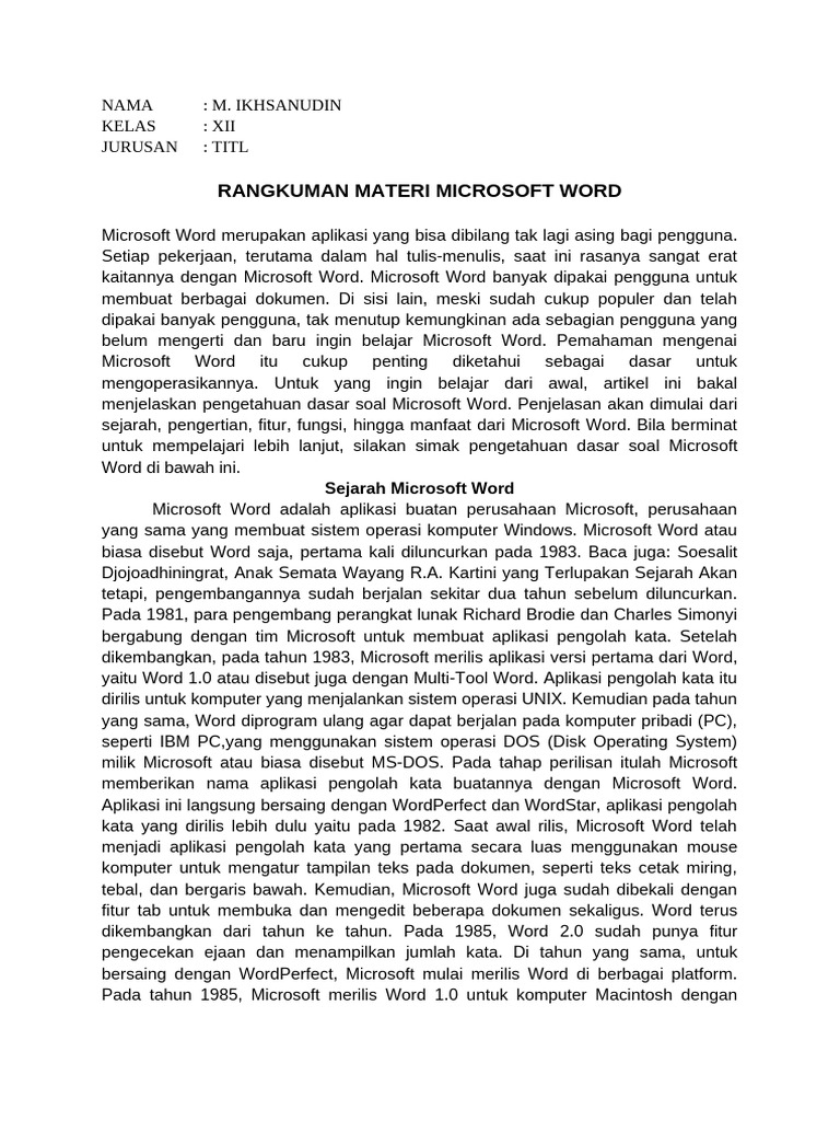 Rangkuman Materi Microsoft Word | PDF