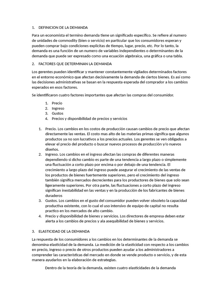 Definicion de La Demanda | PDF | Elasticidad (economía) | Precios