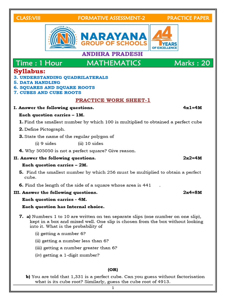 Ap Ssc-Viii-Maths - Practice Paper-1 - QP - 20230926 - 202625 | PDF ...