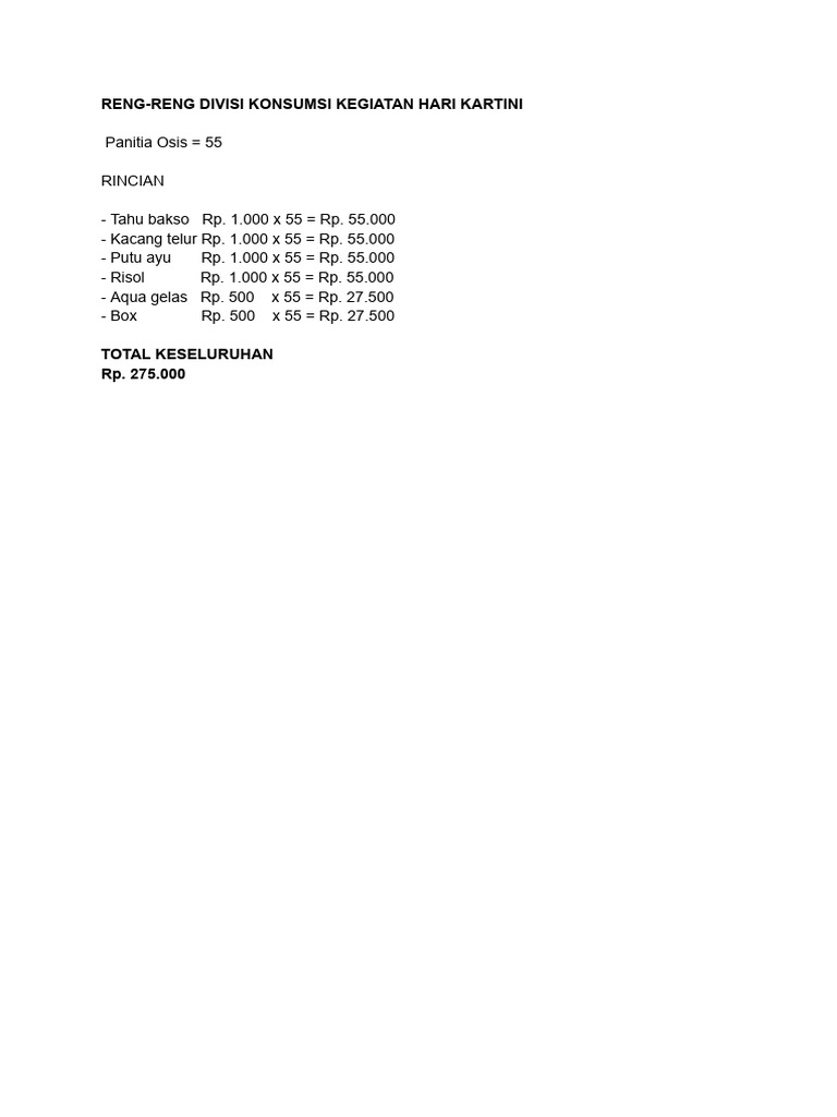 Reng-Reng Div Konsumsi Kegiatan Hari Kartini | PDF