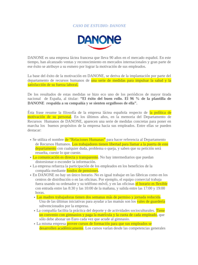 Caso de Estudio Danone | PDF | Motivación | Motivacional