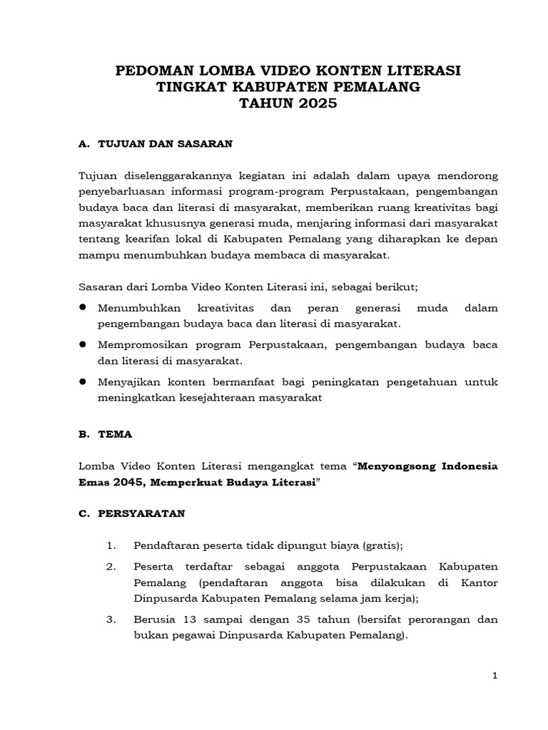 Lomba Video Literasi Pemalang 2025 | PDF