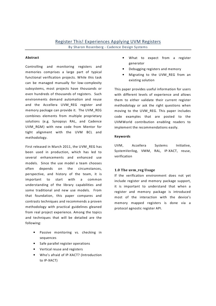 Register This Experiences Applying UVM Registers | PDF | Communications Protocols | Debugging
