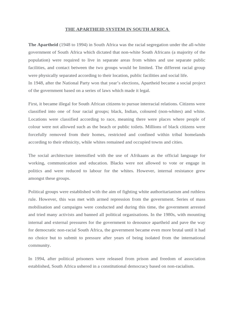 Overview of South African Apartheid | PDF