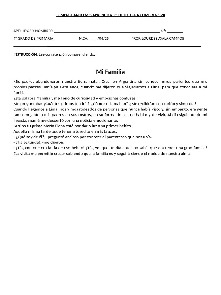 Evaluacion Lectura Comprensiva 2 | PDF