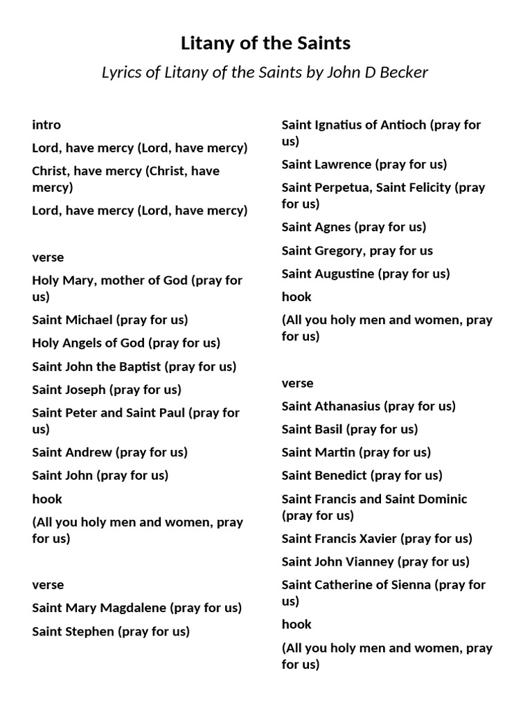 Litany of The Saints Lyrics | PDF | Prayer | Jesus