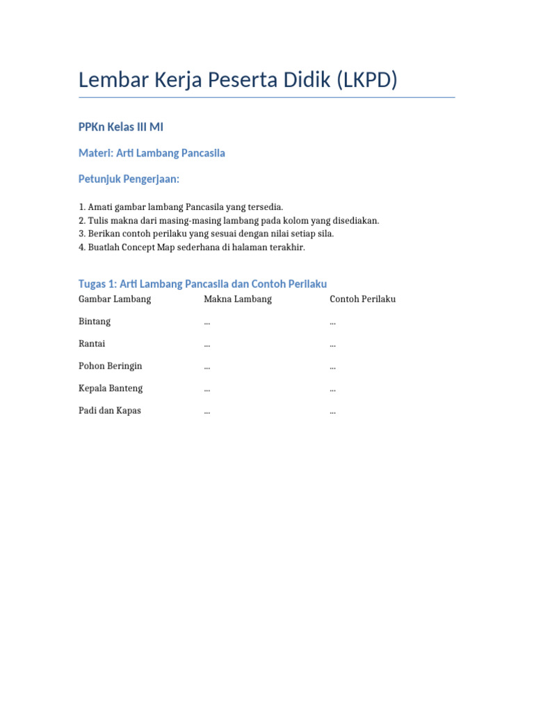 LKPD Arti Lambang Pancasila | PDF