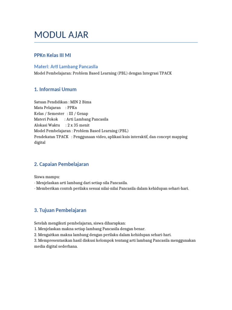 Modul Ajar PBL Arti Lambang Pancasila | PDF