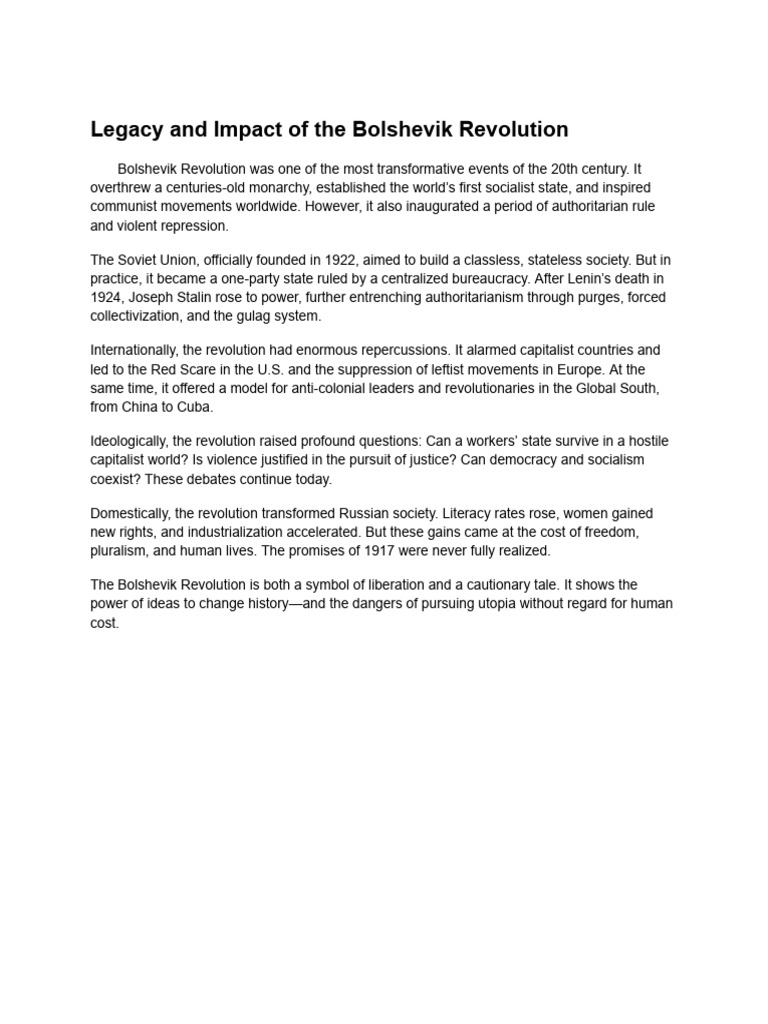 Legacy and Impact of The Bolshevik Revolution | PDF