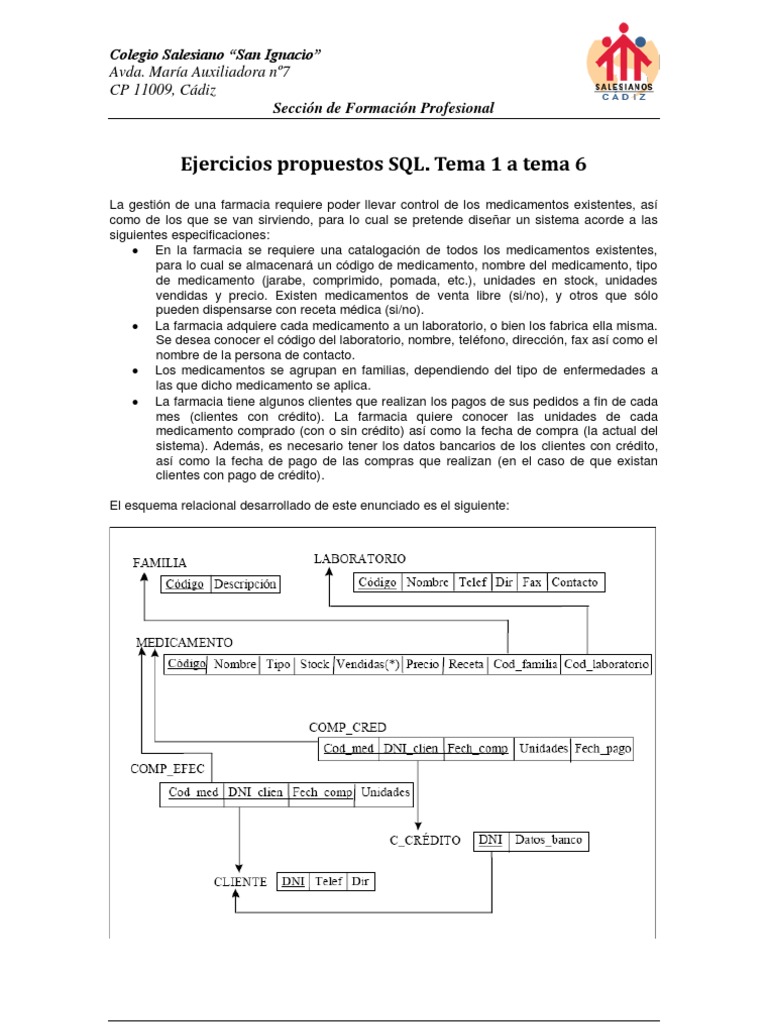 Ejercicios Propuestos SQLt1-t6 | PDF | Base de datos relacional | Farmacia