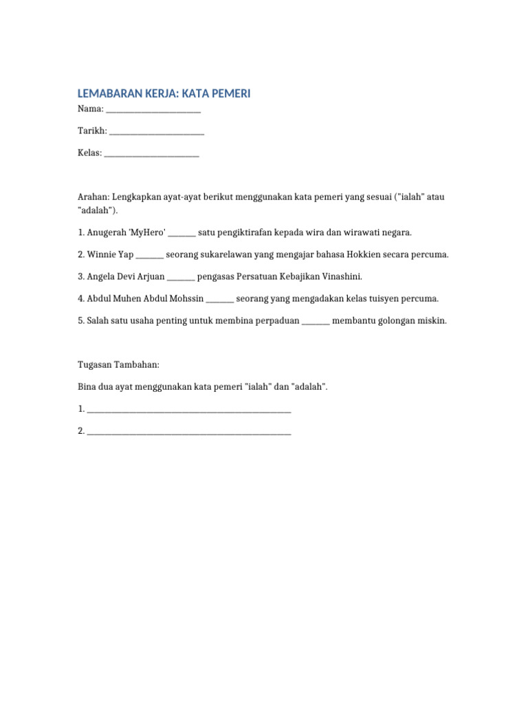 Lembaran Kerja Kata Pemeri | PDF