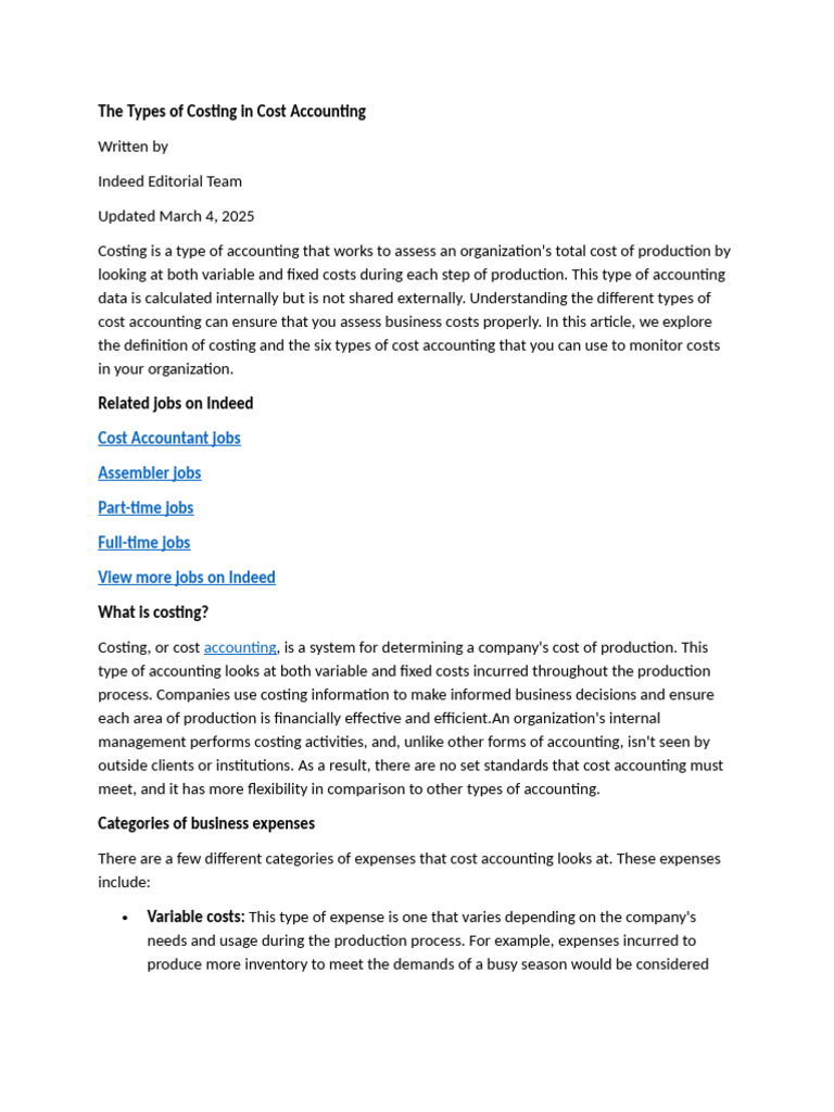 The Types of Costing in Cost Accounting | PDF | Cost Accounting | Cost