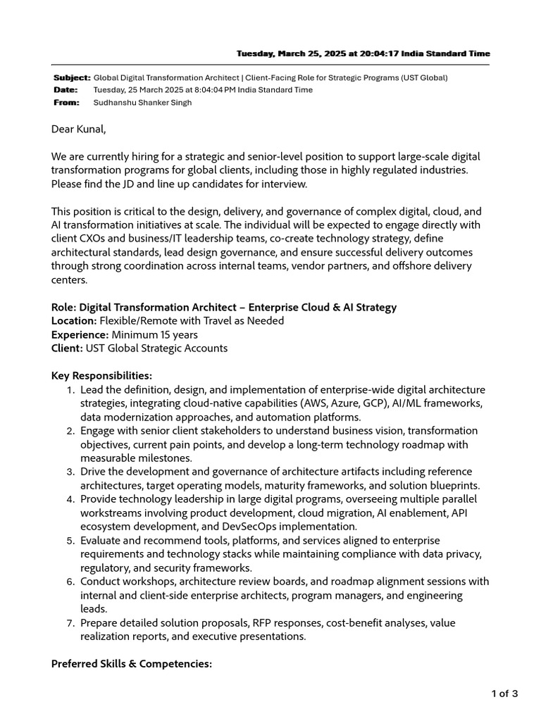 Global Digital Transformation Architect - Client-Facing Role For Strategic Programs (UST Global ...