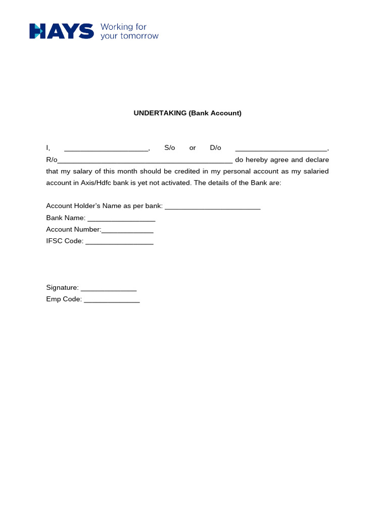 Undertaking - Bank Account | PDF
