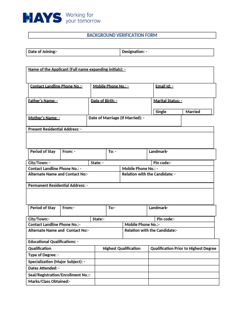 BGV Form | PDF | Background Check | Justice