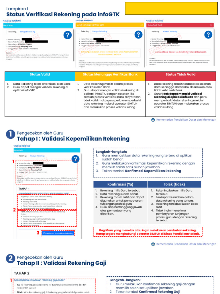 Verifikasi Data Rekening Guru lewat info gtk | PDF