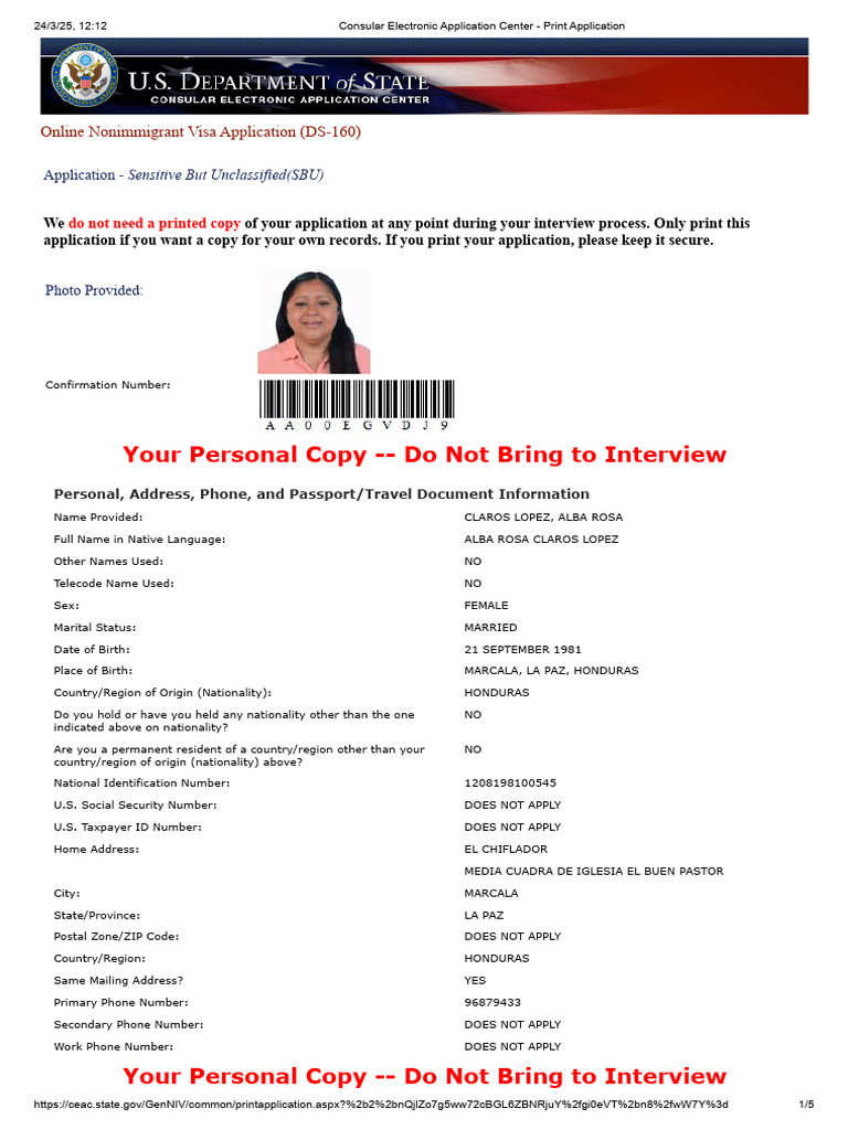 Consular Electronic Application Center - Print Application | PDF | Passport | Crimes