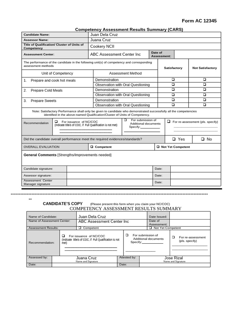 Cookery Competency Assessment Results Summary | PDF
