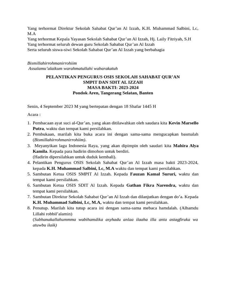 Teks MC Pelantikan OSIS | PDF